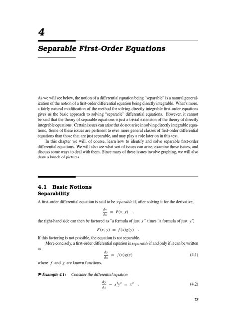 separable first order differential equations pdf pdf ordinary differential equation equations