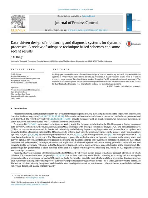 pdf data driven design of monitoring and diagnosis systems for dynamic processes a review of