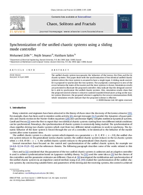 pdf synchronization of the unified chaotic systems using a sliding mode controller nejib