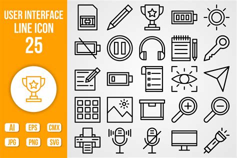25 Vector User Interface Line Icon Set Graphic By Graphixs Art