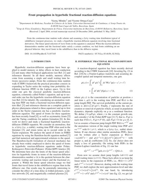 pdf front propagation in hyperbolic fractional reaction diffusion equations