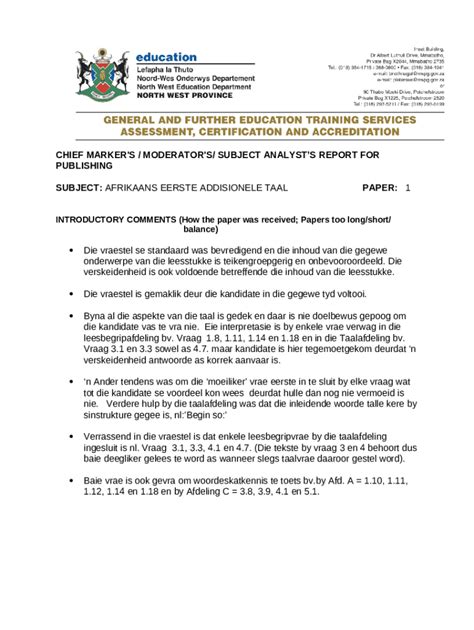 Internal Moderator Report AFRIKAANS EERSTE Doc Template PdfFiller