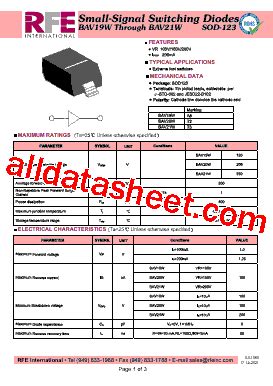 T2 Marking BAV20W Datasheet PDF RFE International