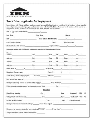 IBS Truck Driver Application For Employment Fill And Sign Printable