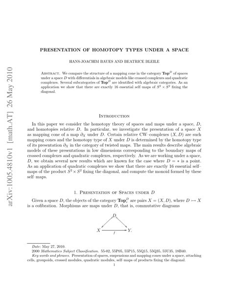 pdf presentation of homotopy types under a space