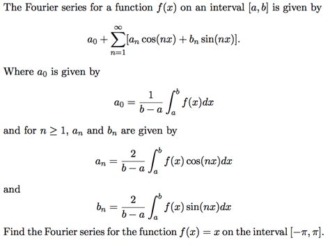 solved the fourier series for a function f x on an interval