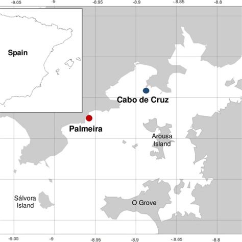 Map of the Ría de Arousa showing the sampling stations of Palmeira and