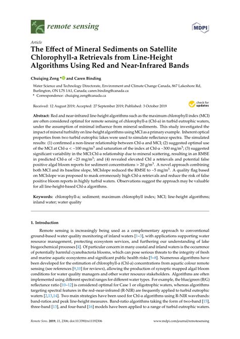 pdf the effect of mineral sediments on satellite chlorophyll a retrievals from line height