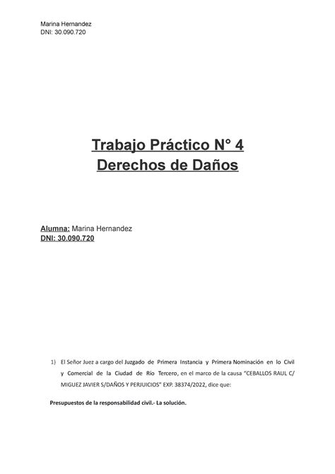 Da Os Tp Mh Tp Dni Trabajo Pr Ctico N Derechos De Da Os