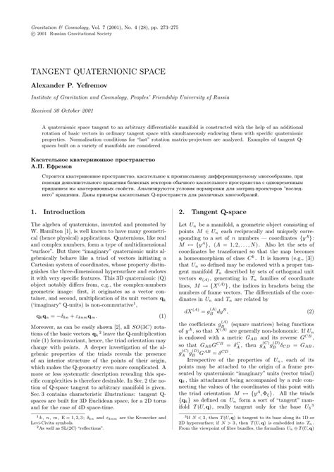pdf tangent quaternionic space
