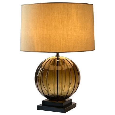 Olive Glass Globe Table Lamp With Cast Metal Base For Sale At 1stdibs