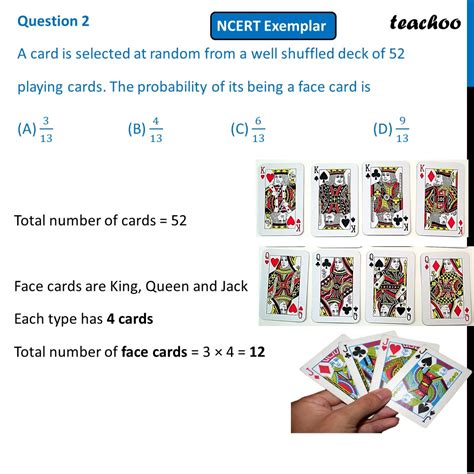MCQ NCERT Exemplar A Card Is Selected At Random From A Well Shuffl