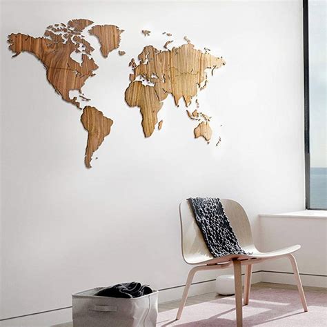 Déco Carte du Monde Murale Mappemonde Déco Planisphere Bois Mural