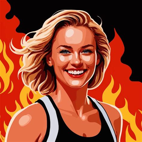 Una mujer atleta sonriente y segura en llamas ilustración de vector de