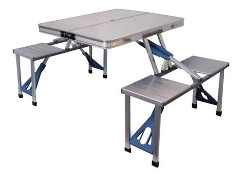 Mesa Camping Dobr Vel Alum Nio Tipo Maleta Banquetas