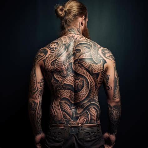 Premium AI Image A Man With A Tattoo On His Back Is Standing In Front