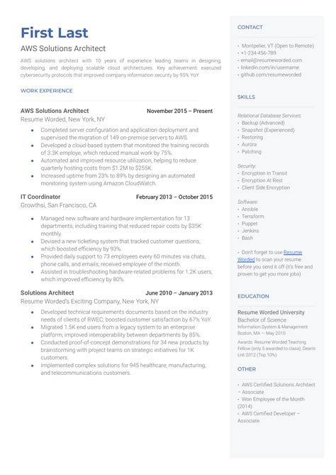 AWS Solutions Architect Resume Example For 2023 Resume 58 OFF