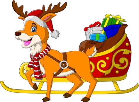 Reno De Dibujos Animados Con Trineo De Navidad Trineo Y Regalos