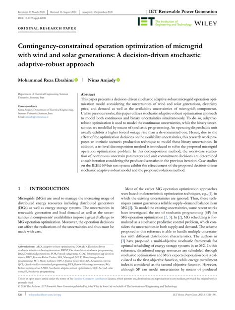 pdf contingency‐constrained operation optimization of microgrid with wind and solar