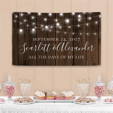 Rustic String Lights Wood Wedding Banner Zazzle
