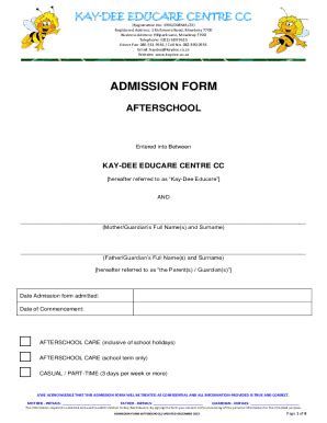 Fillable Online Fillable Online Aftercare Agreement Registration Form