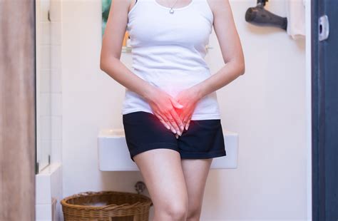 Incontinence Problem Concept Hands Woman Holding Her Crotch Female Need