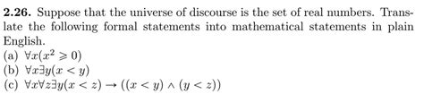 solved 2 26 suppose that the universe of discourse is the