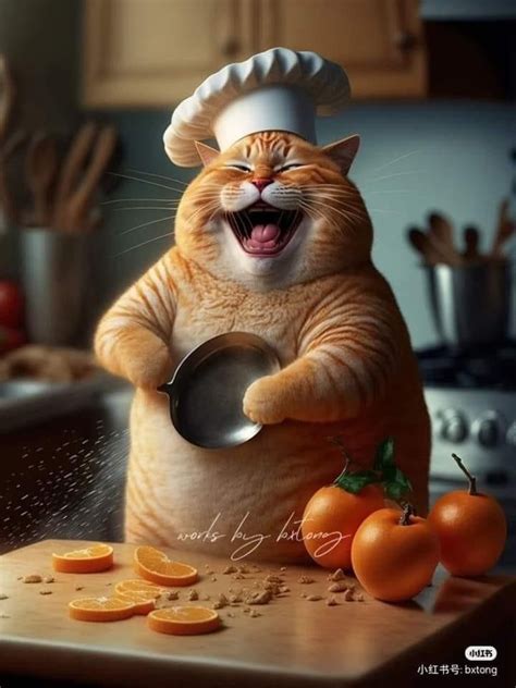 An Orange Cat With A Chef S Hat On Holding A Pan And Smiling
