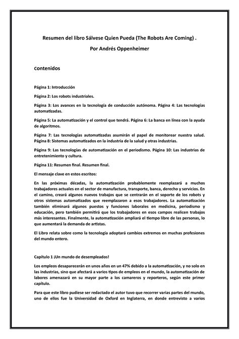 Resumen Del Libro S Lvese Quien Pueda Por Andr S Oppenheimer