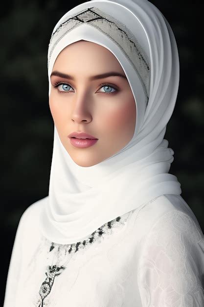 Una Mujer Con Ojos Azules Y Un Hiyab Blanco Foto Premium