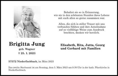 Traueranzeigen Von Brigitta Jung Rz Trauer De