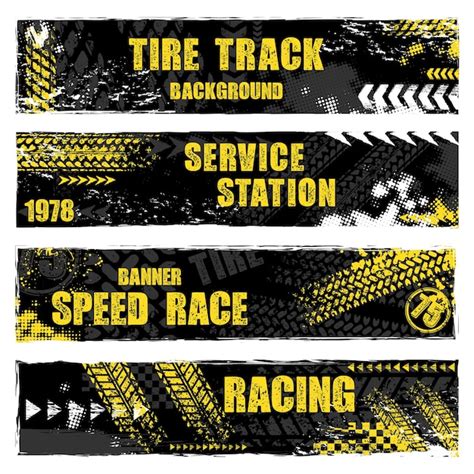 Banners negros y amarillos de la pista del neumático Vector Premium