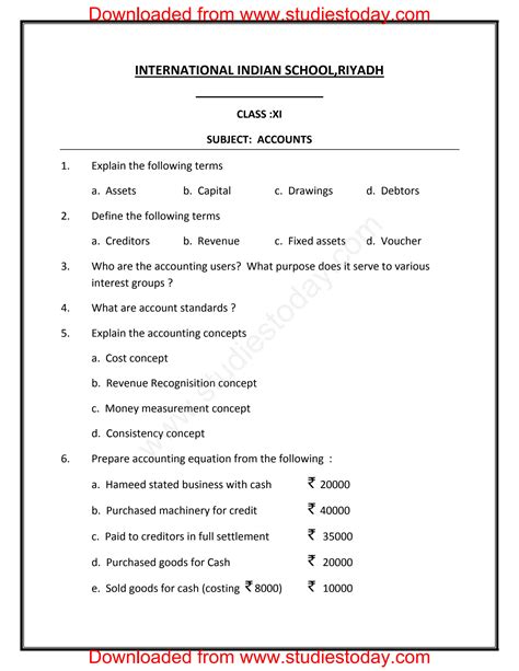 SOLUTION Cbse Class 11 Accountancy Revision Worksheet Set G Studypool