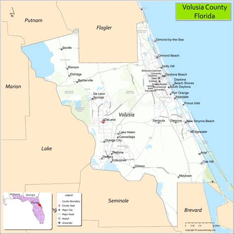 Volusia County Map Florida USA Check Major Cities Towns County