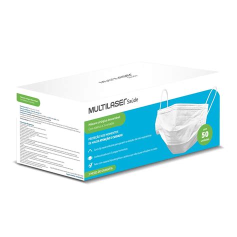 Máscara Cirúrgica Tripla Elástico c 50un HC400 Multilaser