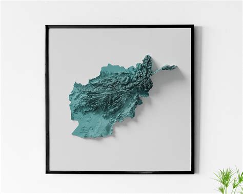 Afghanistan Shaded Relief Map Natural Topography Etsy