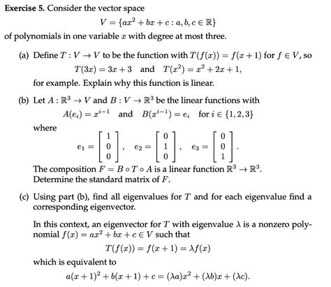 solved exercise 5 consider the vector space v {ax² bx c