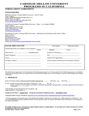 Fillable Online Ece Cmu Sample Enrollment Agreement Fax Email Print