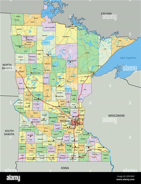 Minnesota Highly Detailed Editable Political Map With Labeling Stock