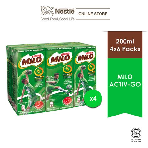 Nestle MILOÂ Active Go Chocolate Malt RTD 6x200ml x4 clusters