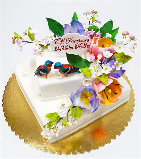 Tort primavara cu flori si pasarele 68558 Magnolia md Comandă Online