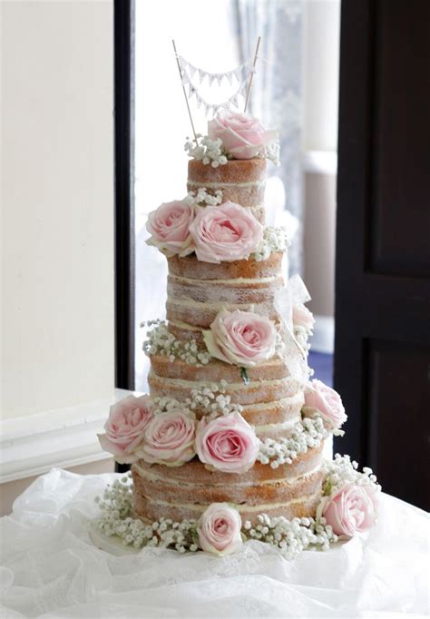 Naked Cake With Sweet Avalanche Roses And Baby S Breath