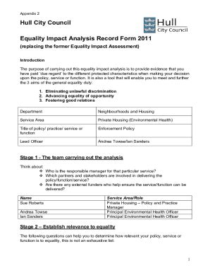 Fillable Online Equality Analysis Record Form Equality Impact Analysis