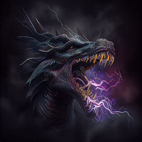 Dragon Head In Lightning Storm AI Generative Stock Illustration