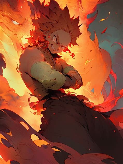 An Anime Character Standing In Front Of Fire