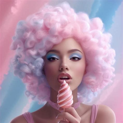 Premium AI Image A Woman With A Pink Wig And A Pink And Blue