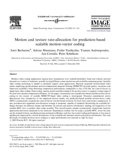 pdf motion and texture rate allocation for prediction based scalable motion vector coding