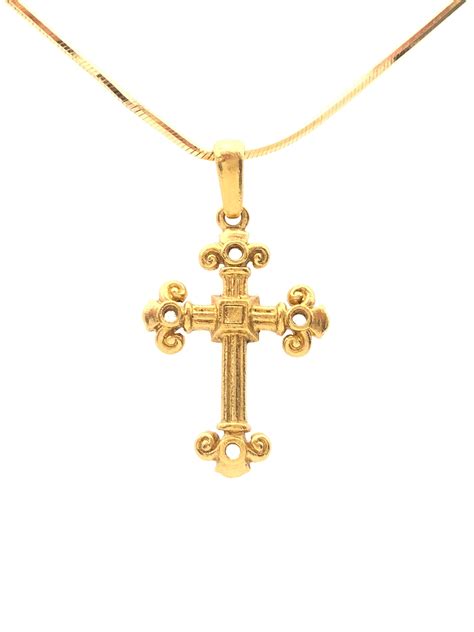 Lot 24K YELLOW GOLD CROSS PENDANT WITH 14K YELLOW GOLD NECKLACE CHAIN