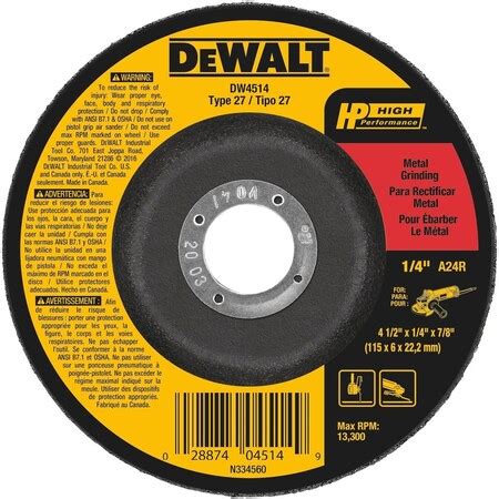 Dewalt Grinding Wheel 4 1 2X1 4X7 8 Metal Fast Cut Dcw DW4514Z Zoro