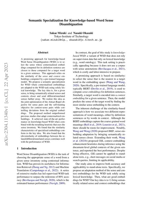 semantic specialization for knowledge based word sense disambiguation deepai